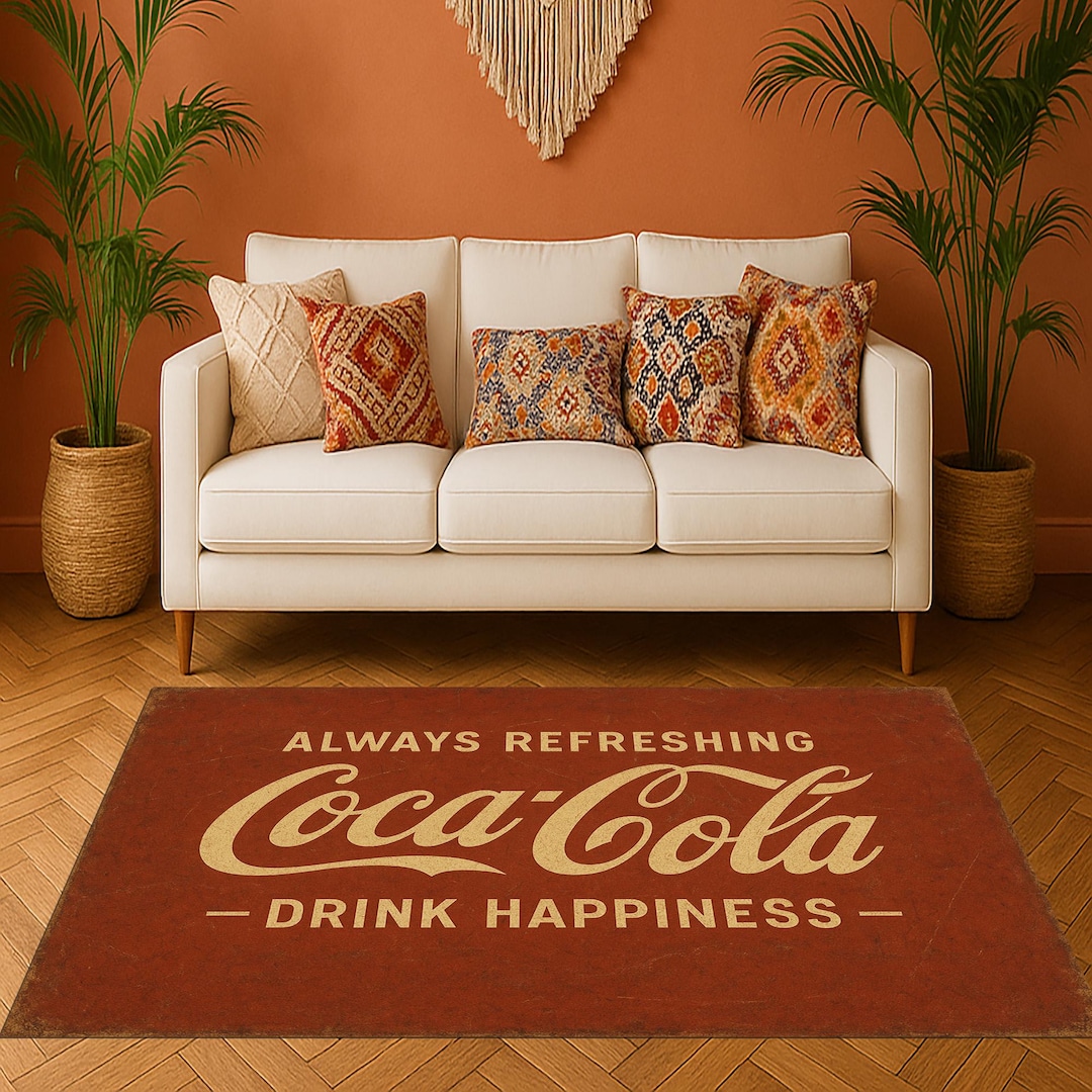 Coca Cola Accent Rug: Retro Typography, Distressed Design - Etsy
