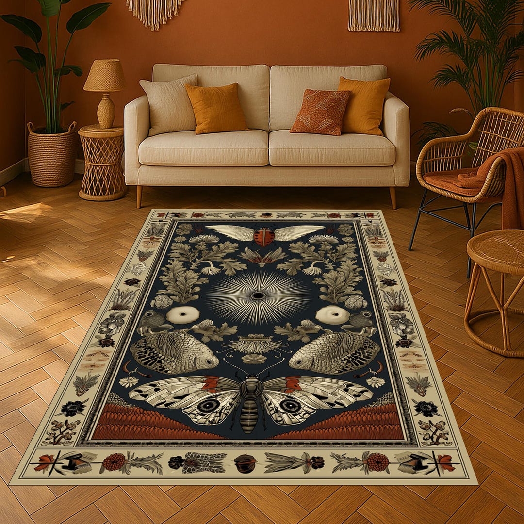 Entomology Moth Rug: Botanical Insect Design With Beetles, Butterflies ...