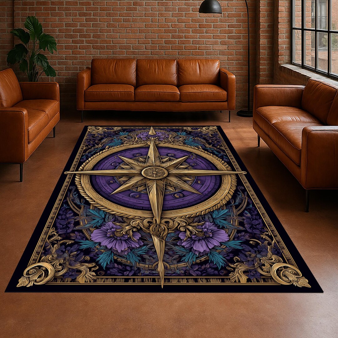 Compass Rose Rug: Nautical Star Design, Non-slip Cotton Backing - Etsy