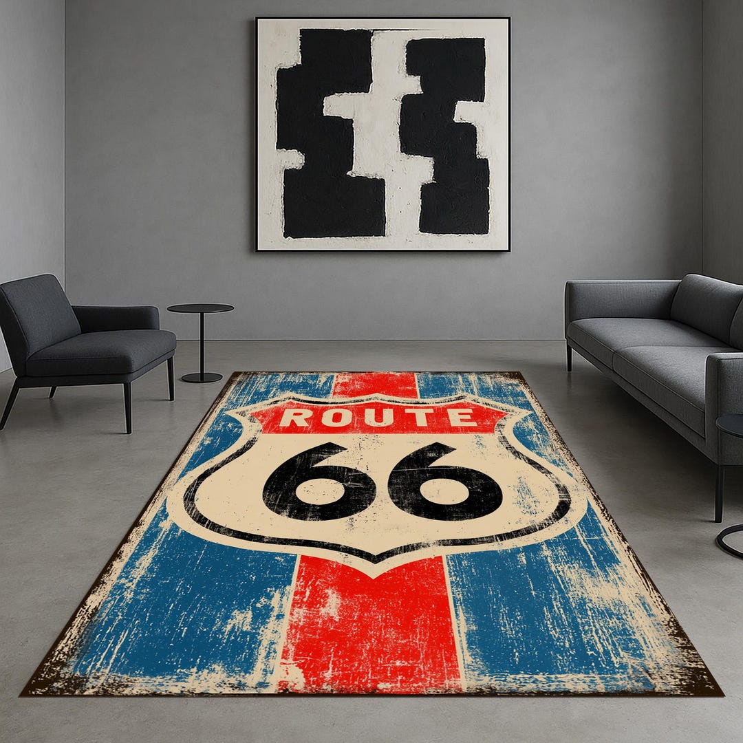 Retro Route 66 Rug: Distressed Vintage Highway Design - Etsy