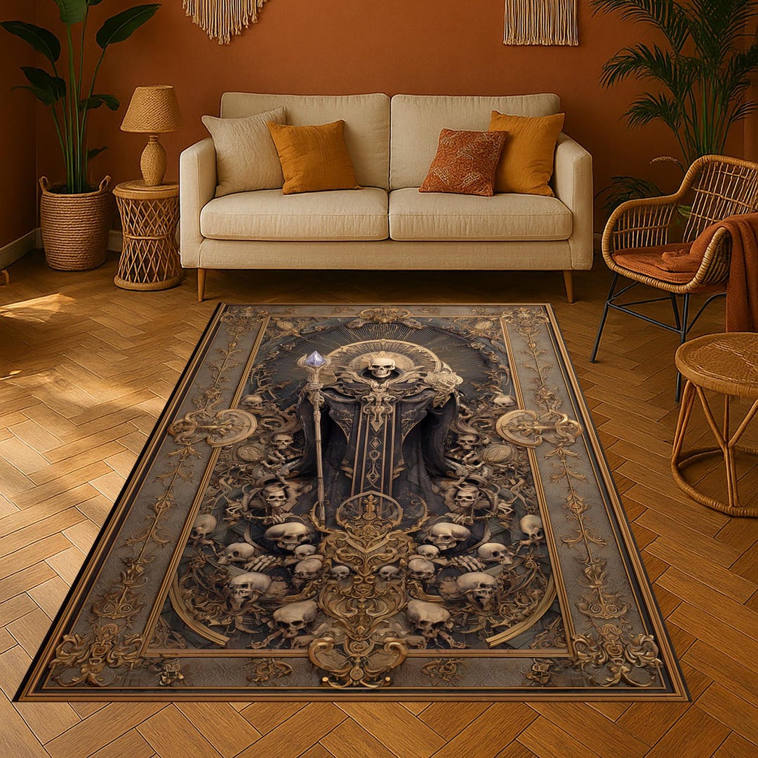 Gothic Skeleton Mage Rug: Occult Sorcerer Skull Throne - Etsy