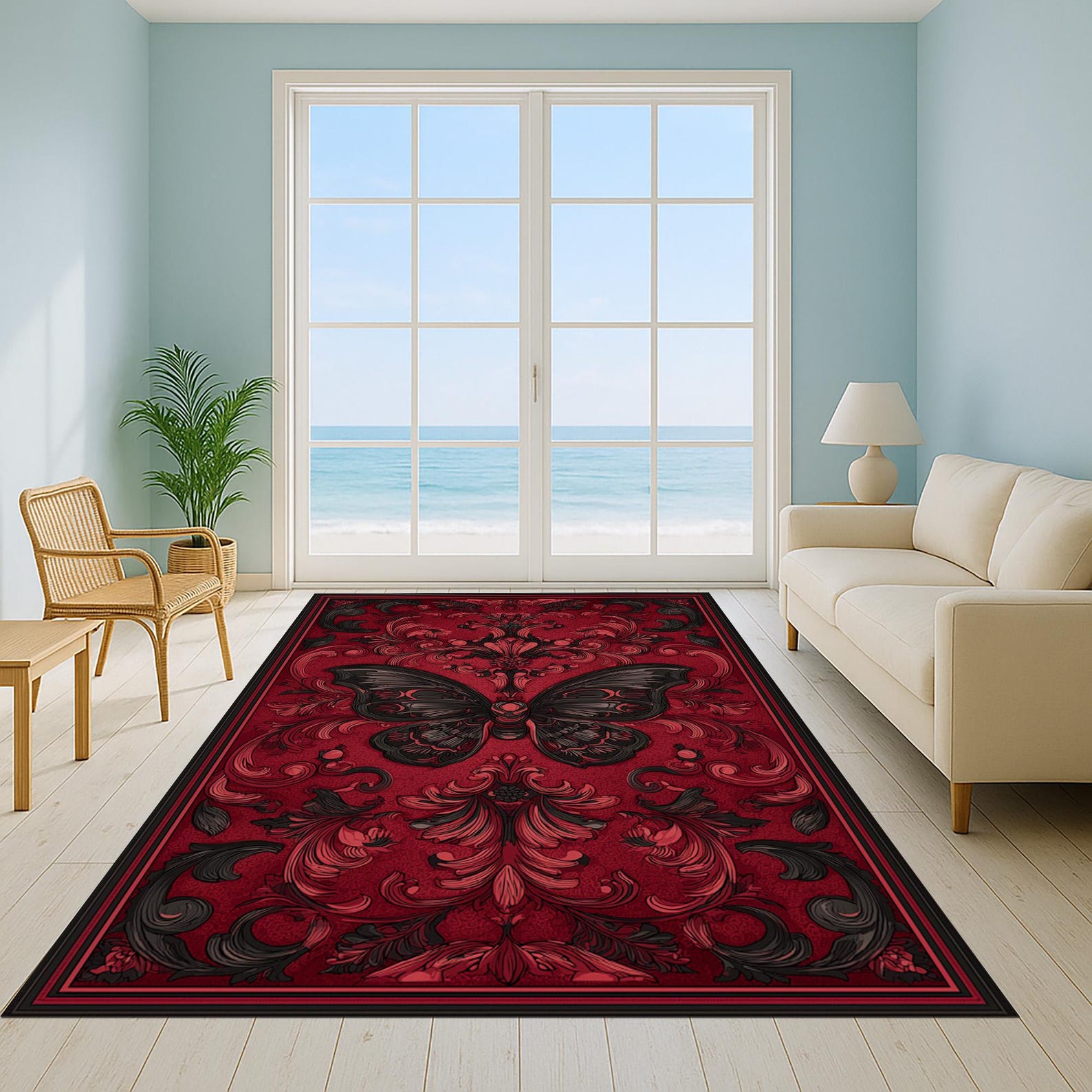 Gothic Butterfly Rug: Dark Red Baroque Ornamental Design - Etsy
