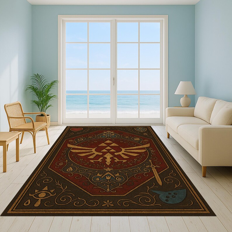 Zelda Triforce Rug: Hylian Crest Design, Non-slip Cotton Backing - Etsy