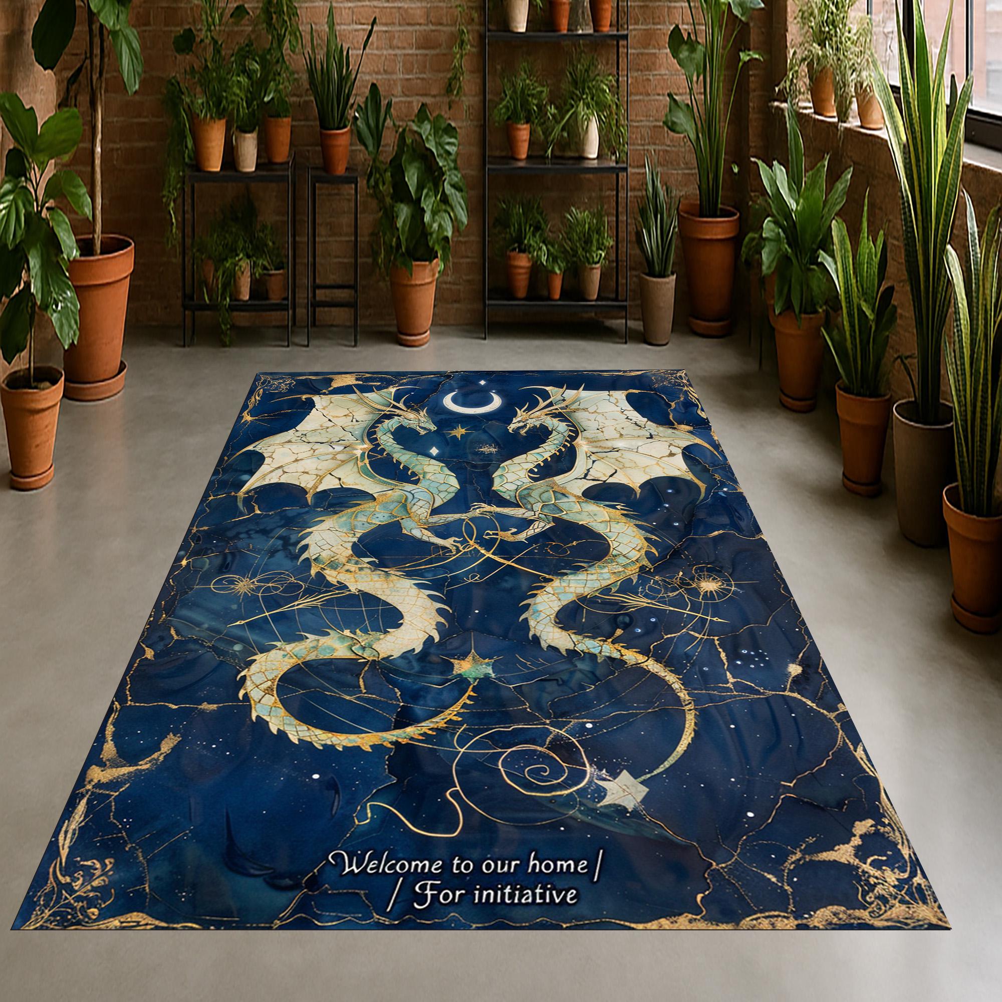 Mystical Arcane Rug: Elemental Magic Symbols Carpet, Blue Gold Neon ...