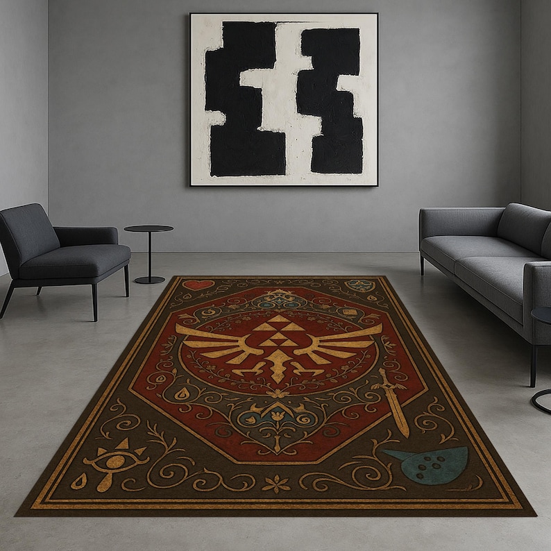 Zelda Triforce Rug: Hylian Crest Design, Non-slip Cotton Backing - Etsy