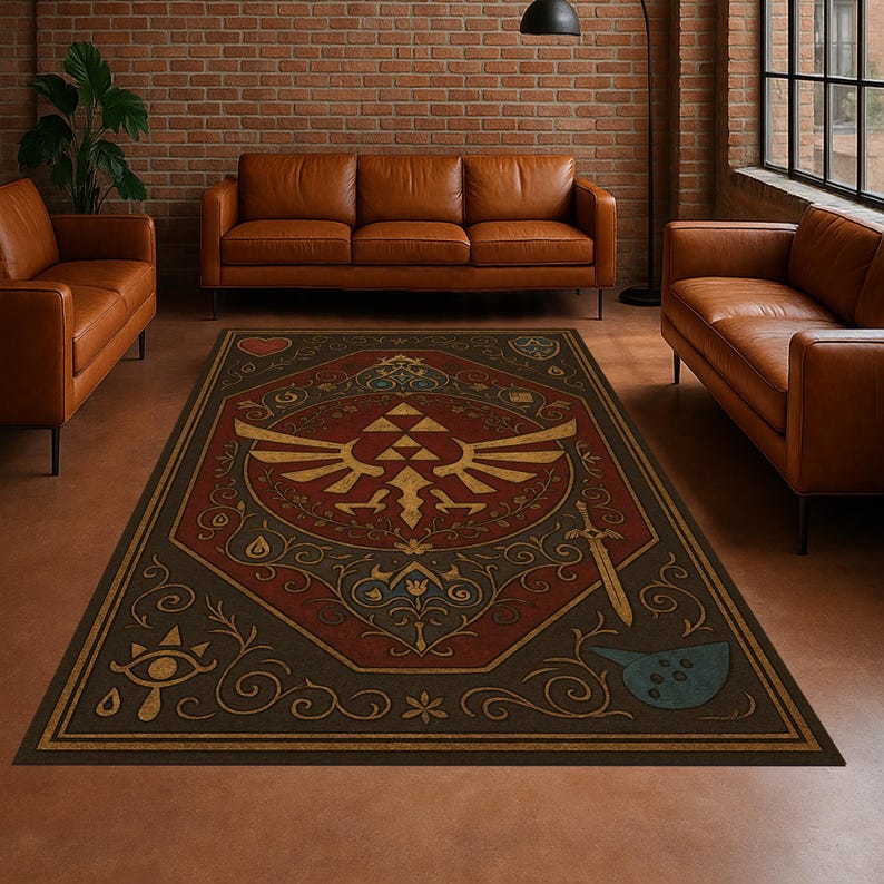 Zelda Triforce Rug: Hylian Crest Design, Non-slip Cotton Backing - Etsy
