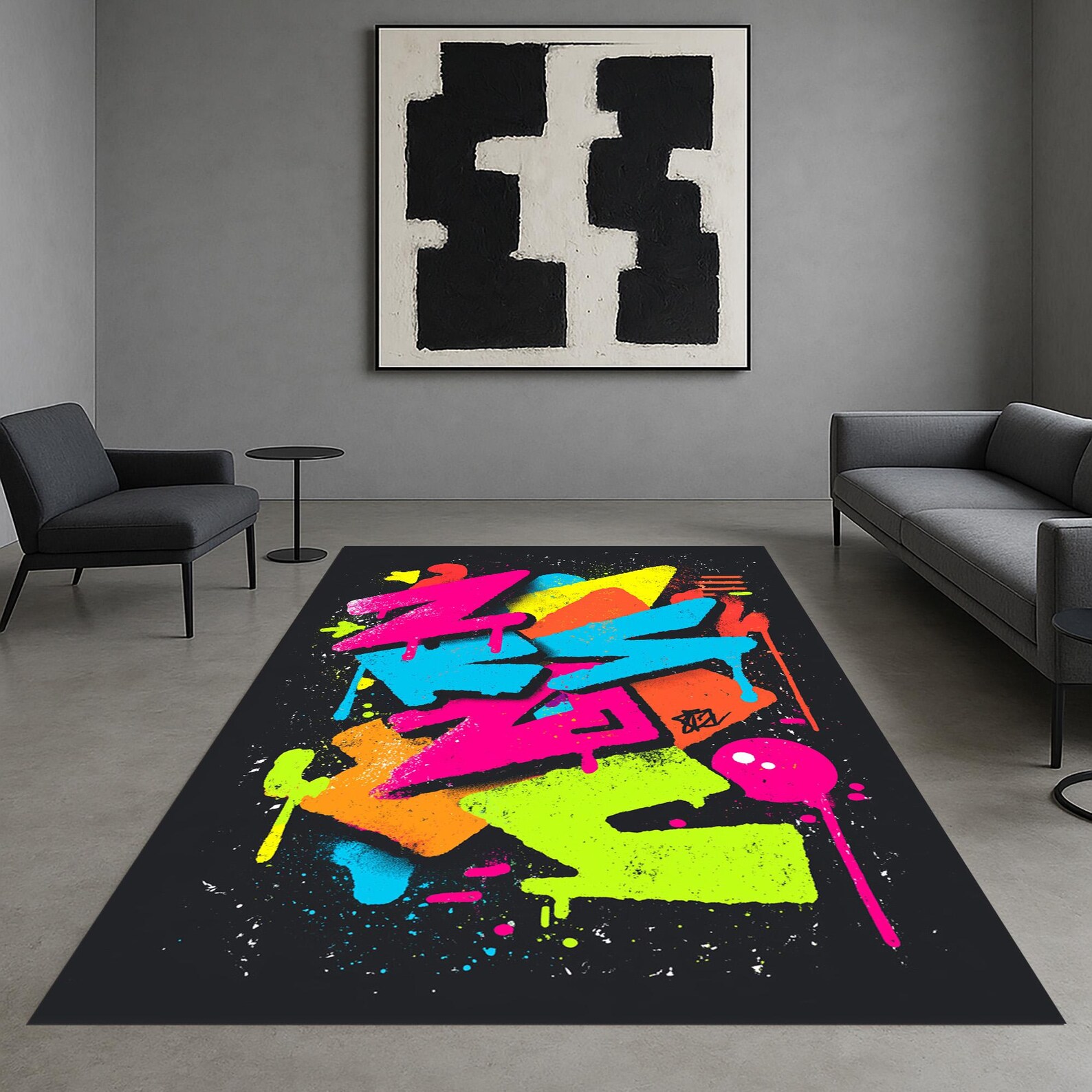 Neon Graffiti Area Rug: Vibrant Street Art Decor - Etsy