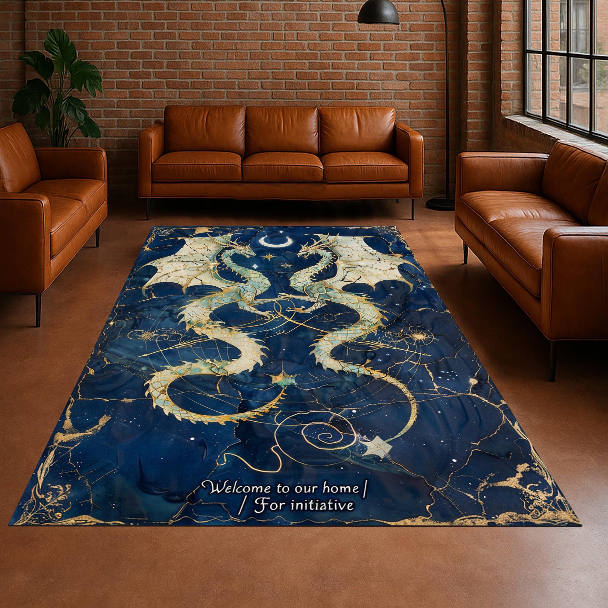 Mystical Arcane Rug: Elemental Magic Symbols Carpet, Blue Gold Neon ...