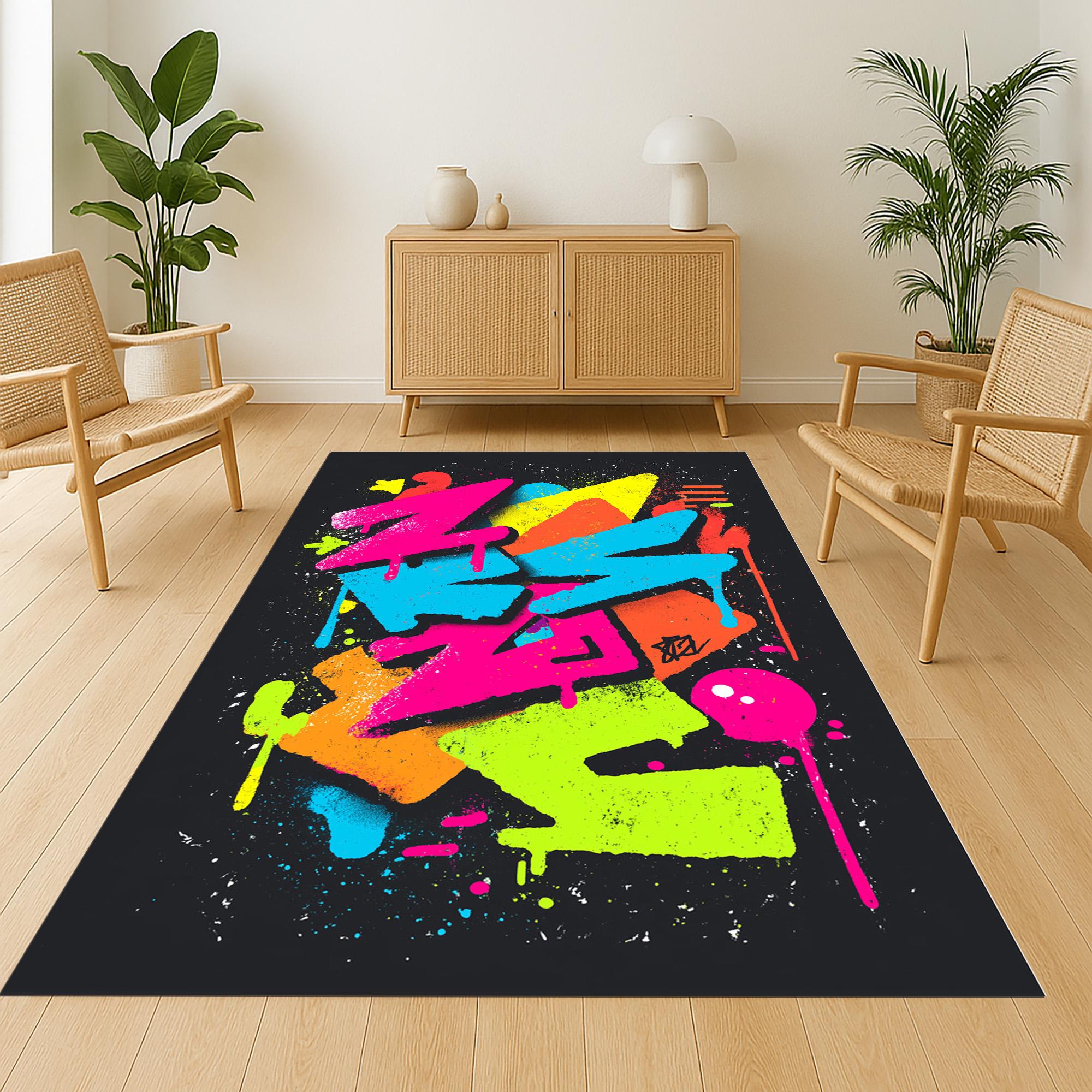 Neon Graffiti Area Rug: Vibrant Street Art Decor - Etsy