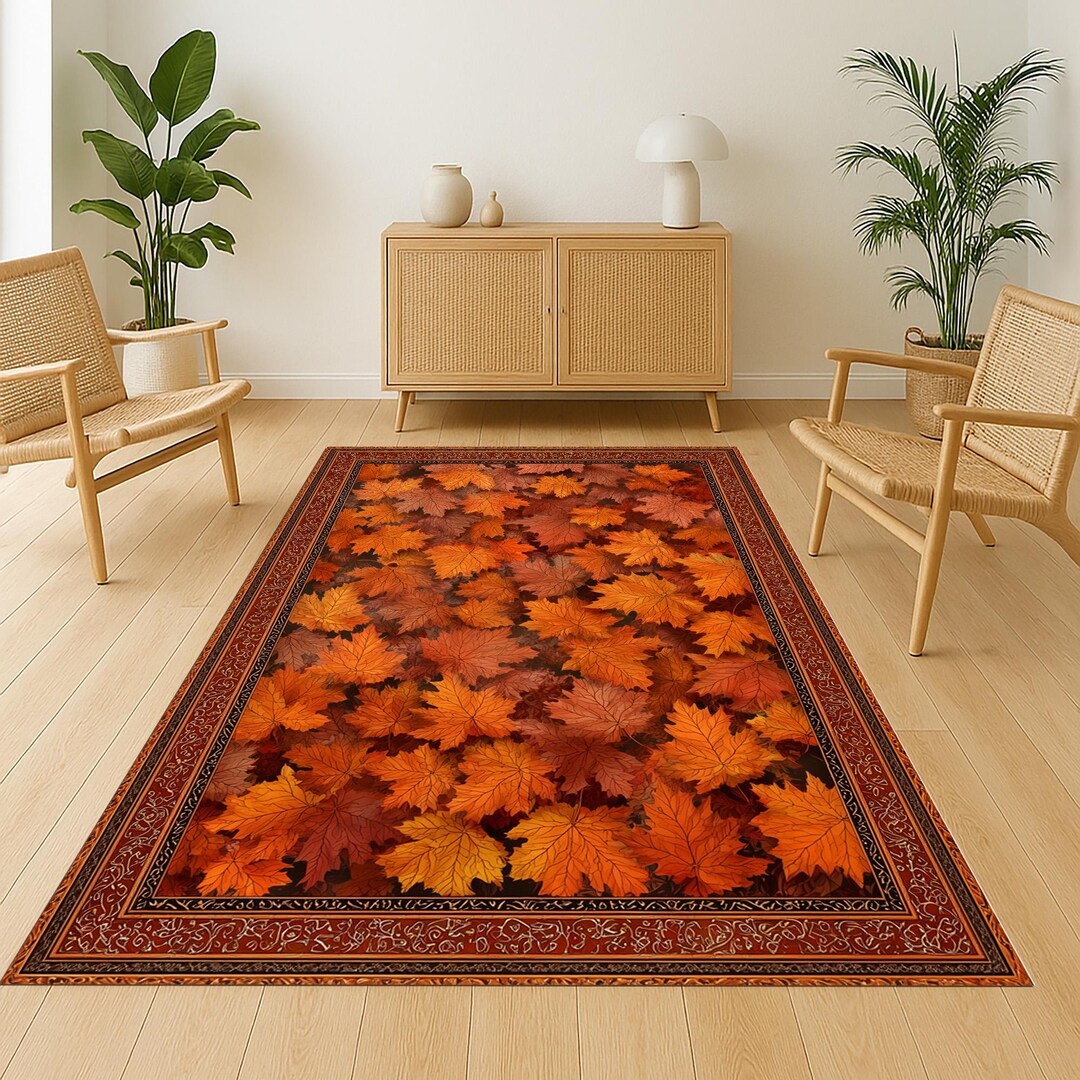Fall Maple Leaf Rug: Rustic Autumn Decor, Orange Brown Accent - Etsy