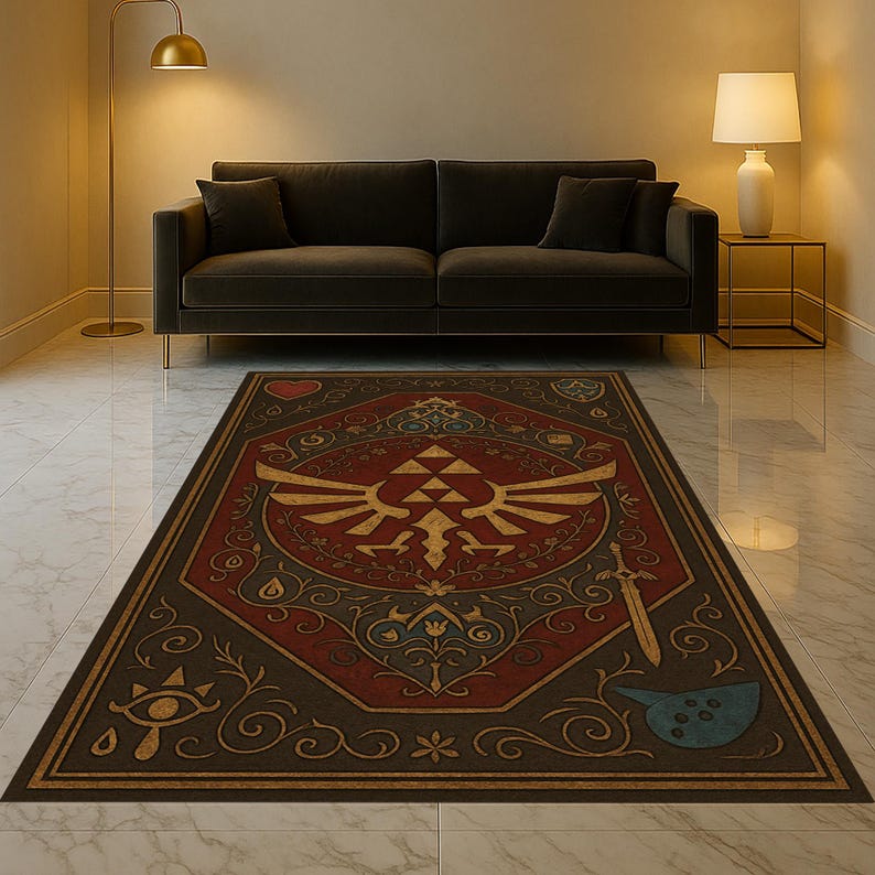 Zelda Triforce Rug: Hylian Crest Design, Non-slip Cotton Backing - Etsy