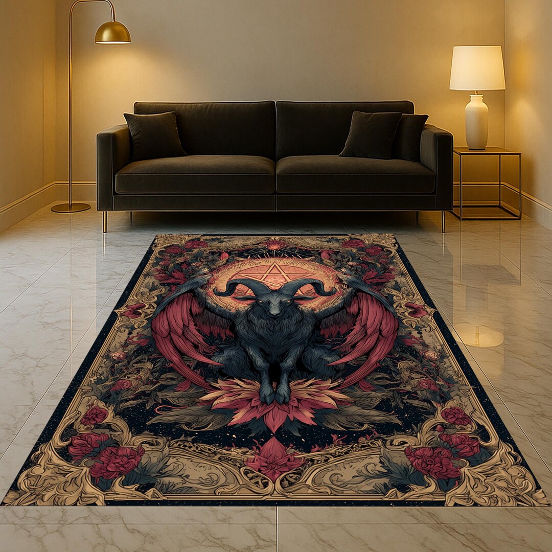Occult Goat & Pentagram Rug: Gothic Baphomet Altar Decor - Etsy