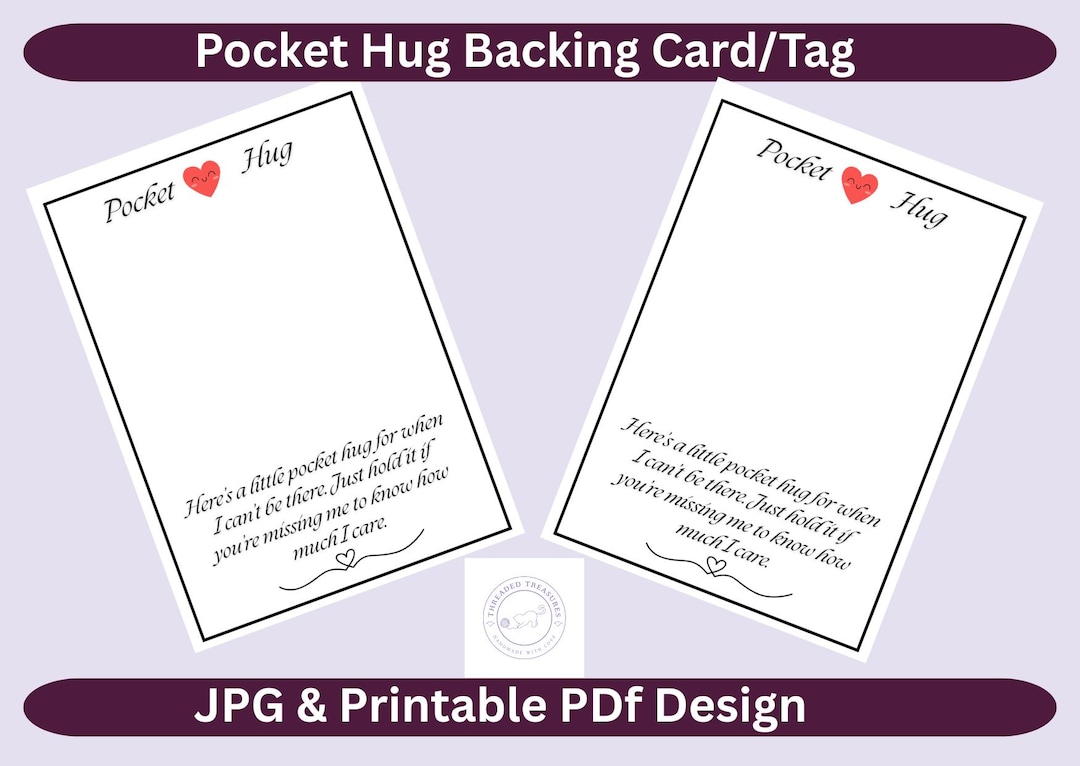 Printable Pocket Hug Backing Card| PDF and JPG Files| Small Business ...
