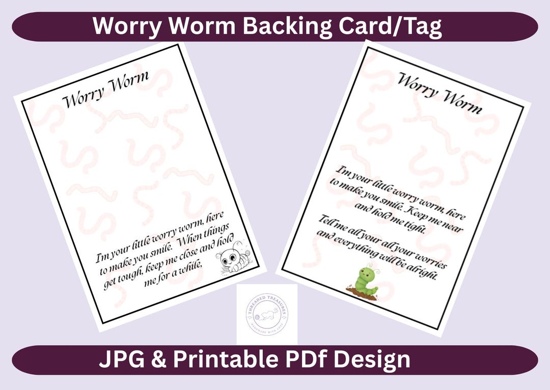 2 Worry Worm Card | Printable Backing Tags for Small Business (digital ...