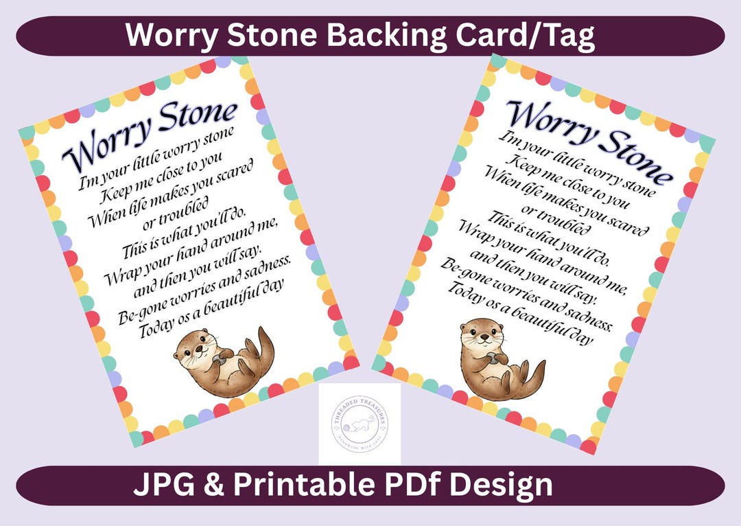Printable Worry Stone Backing Card| PDF and JPG Files| Small Business ...