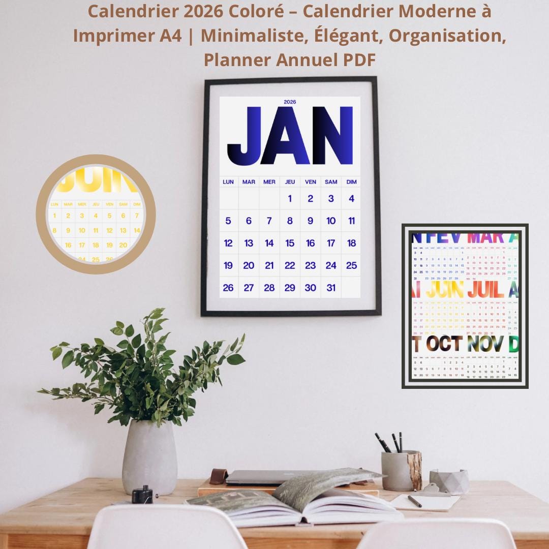 Colorful 2026 Calendar – Modern Printable Calendar A4 | Minimalist ...