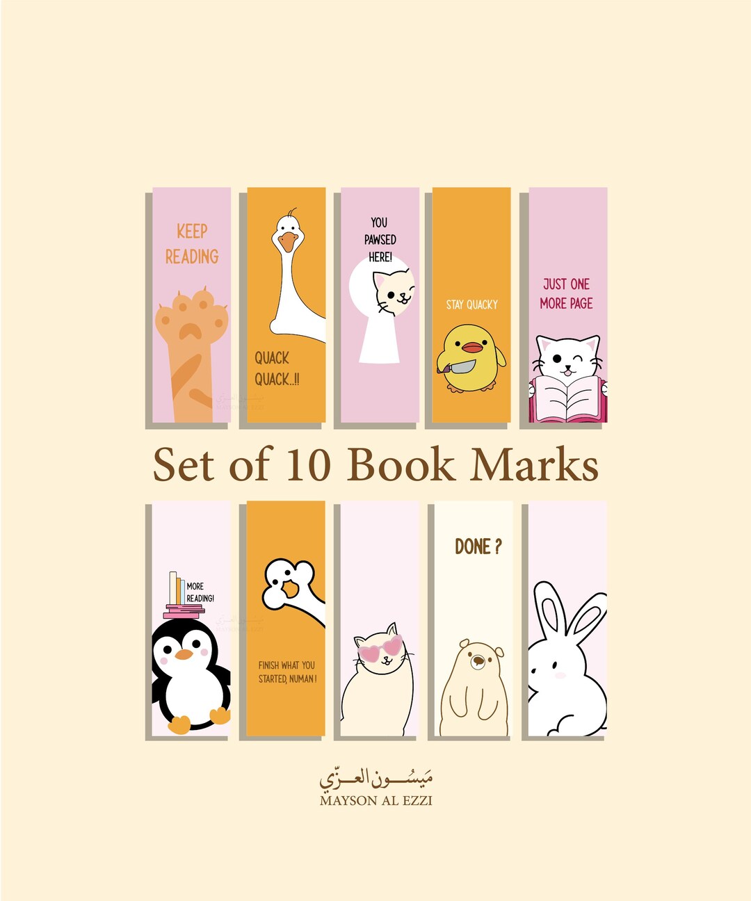 Cartoon Animal Bookmarks | Set of 10 Kawaii Page Markers - Etsy
