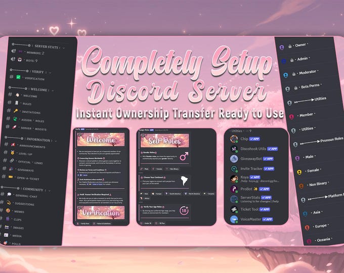 Pink Discord Server Template, Customizable Roles (instant Download ...