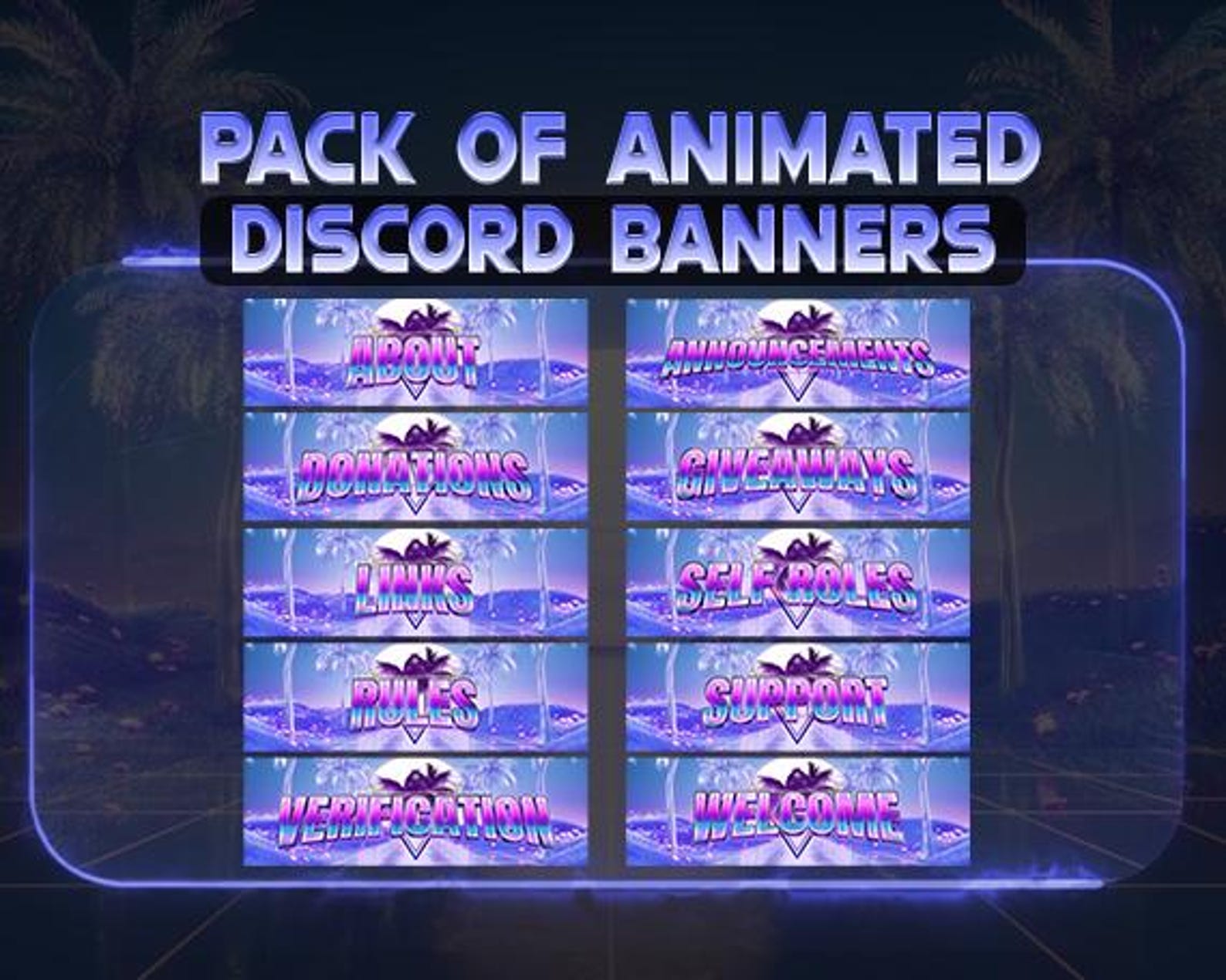 Animated Retro Synthwave Discord Banners: Neon Vaporwave Server Pack - Etsy
