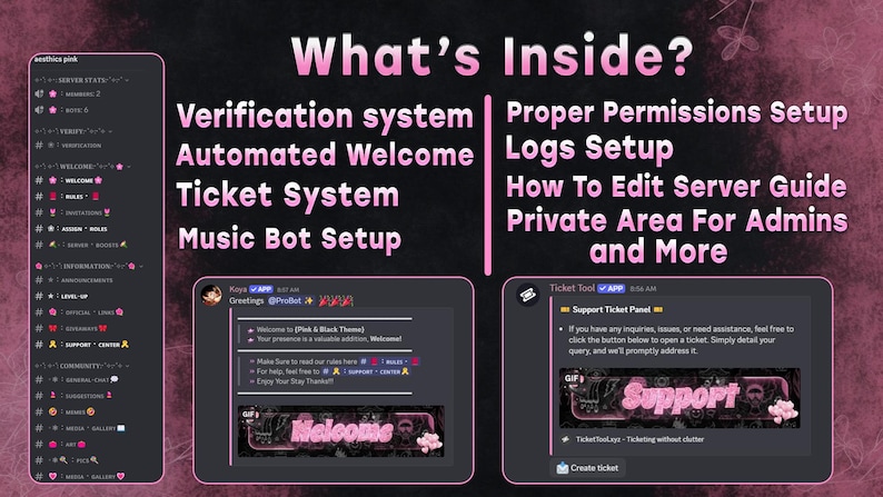 Pink & Black Aesthetic Discord Server | Gaming, Anime, Kawaii Theme - Etsy