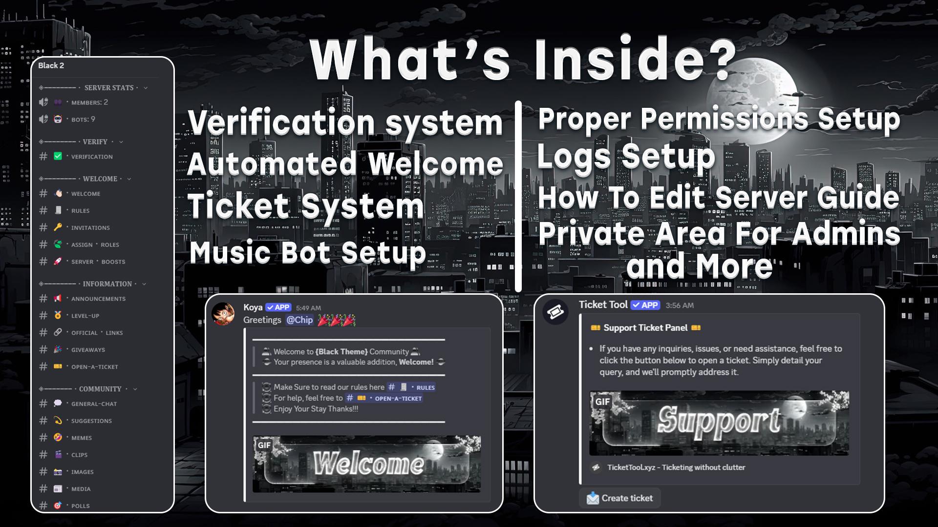 Fully Setup Black Themed Discord Server | Professional & Ready to Use ...