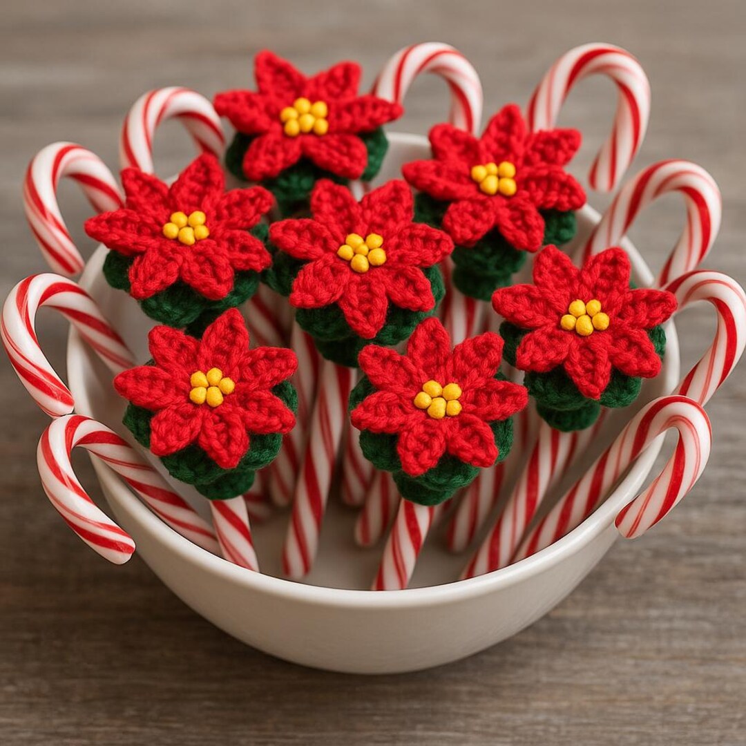 Crochet Poinsettia Topper Pattern – Pen, Candy Cane, Straw (PDF ...