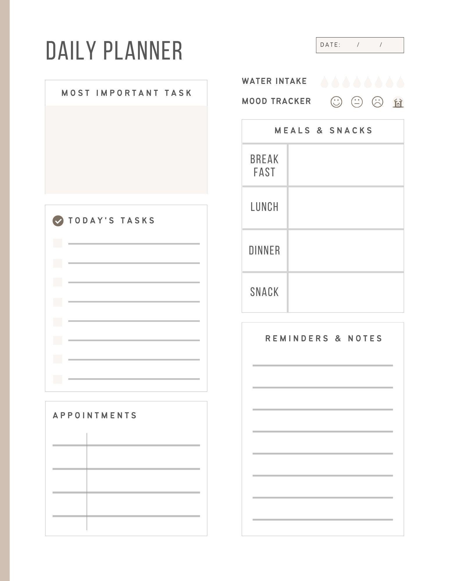 Printable Daily Planner Template PDF| Simple, Minimalist Planner ...