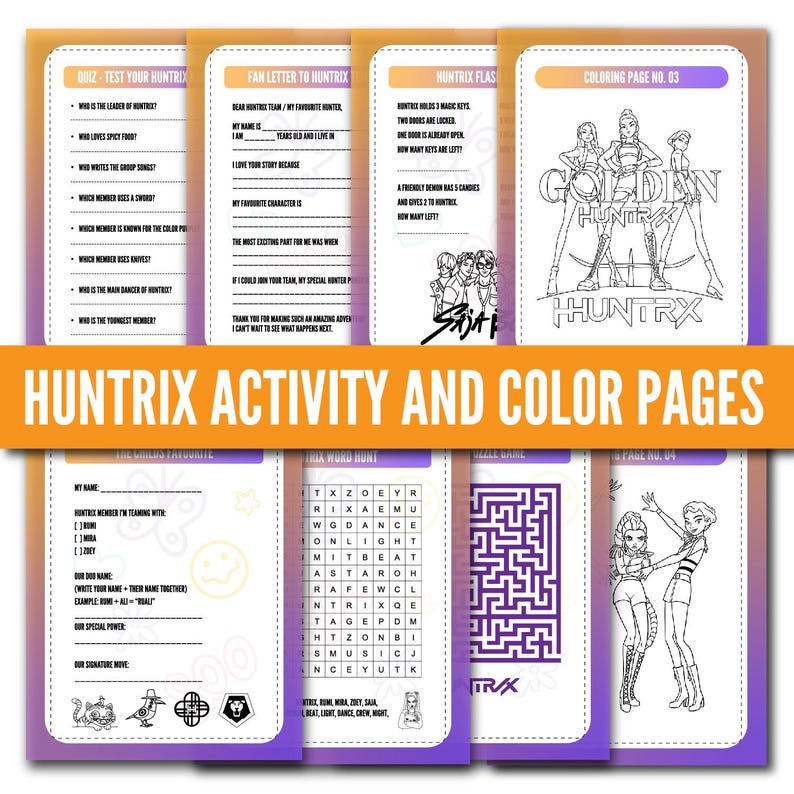 Kpop Demon Hunters Activity and Games Party Pack Printable Demon ...