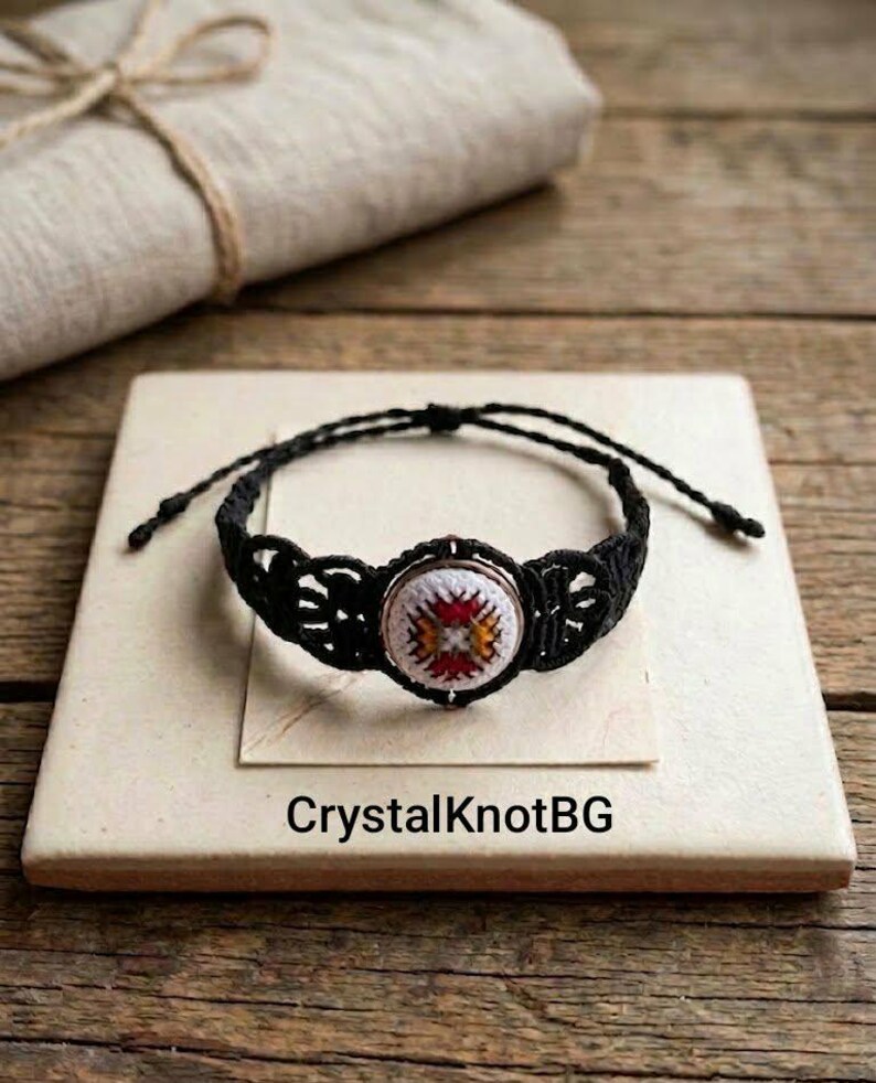 Handmade Micro Macrame Cuff Bracelet, Geometric Embroidered Charm ...