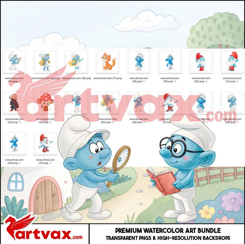 Smurfs Watercolor Clipart Bundle | Papa Smurf, Smurfette, Gargamel ...