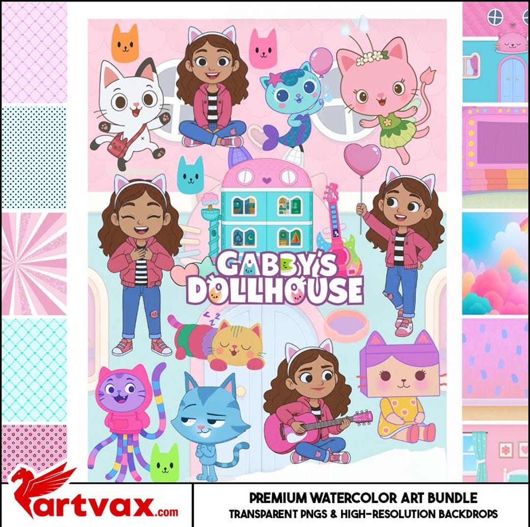 Gabbys Dollhouse Clipart Bundle | Watercolor Gabby and Cats Pngs ...