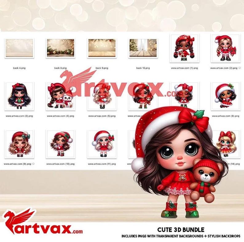 Cute 3D Christmas Girls PNG Bundle | Santa Baby Dolls Pngs | Digital ...