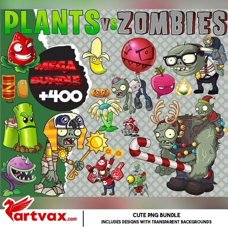Plants Vs Zombies Clipart Bundle, 450+ PNG, Peashooter Sunflower Png ...
