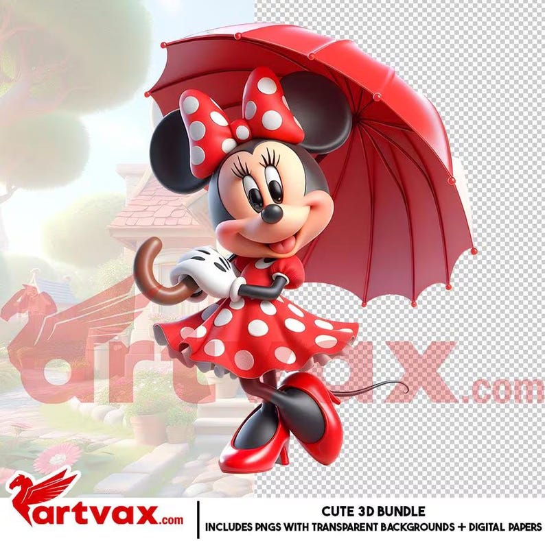 Cute 3D Minnie Clipart Bundle: Red Polka Dot Mouse Cartoon PNG ...