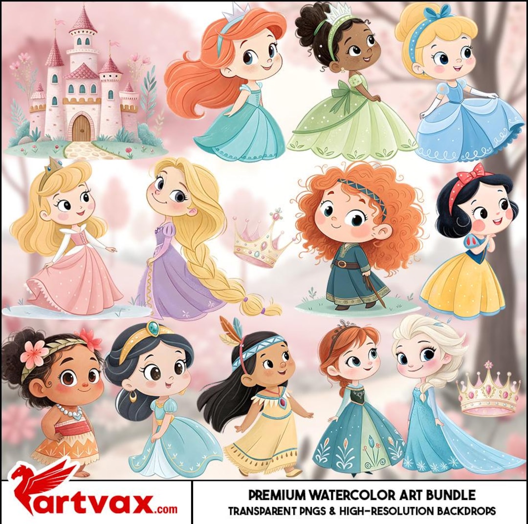 Princess Watercolor Clipart Bundle | Cute Princess Pngs | Fairytale ...