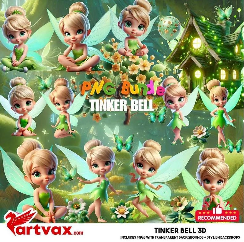 Chibi Tinker Bell PNG Bundle | Cute Fairy Clipart Set | Magical Pixie ...