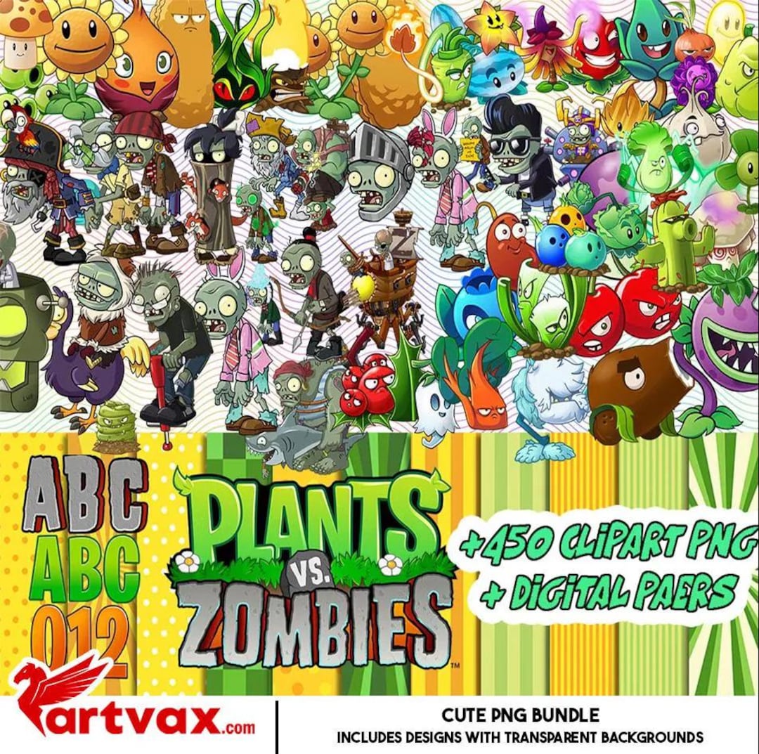 Plants Vs Zombies Clipart Bundle, 450+ PNG, Peashooter Sunflower Png ...
