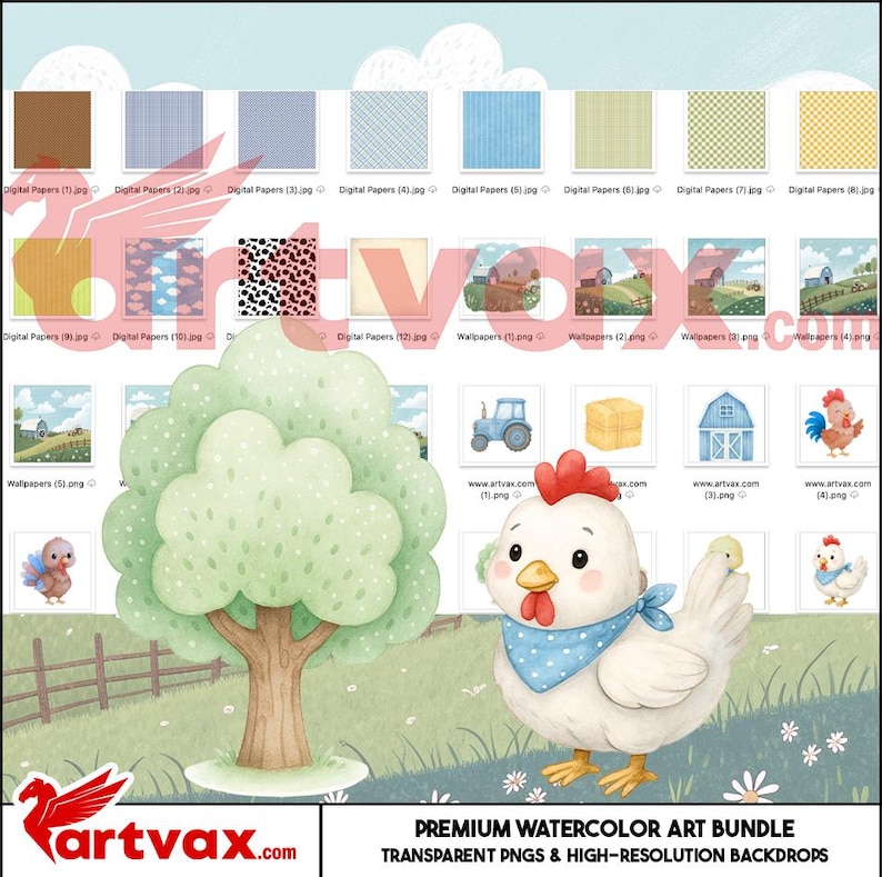 Farm Animals Watercolor Clipart Bundle | Cute Barnyard Animals PNG ...
