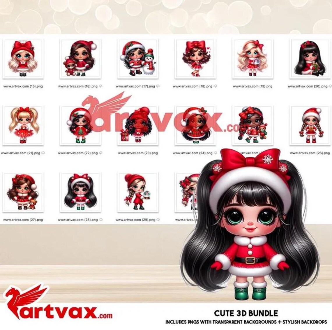 Cute 3D Christmas Girls PNG Bundle | Santa Baby Dolls Pngs | Digital ...