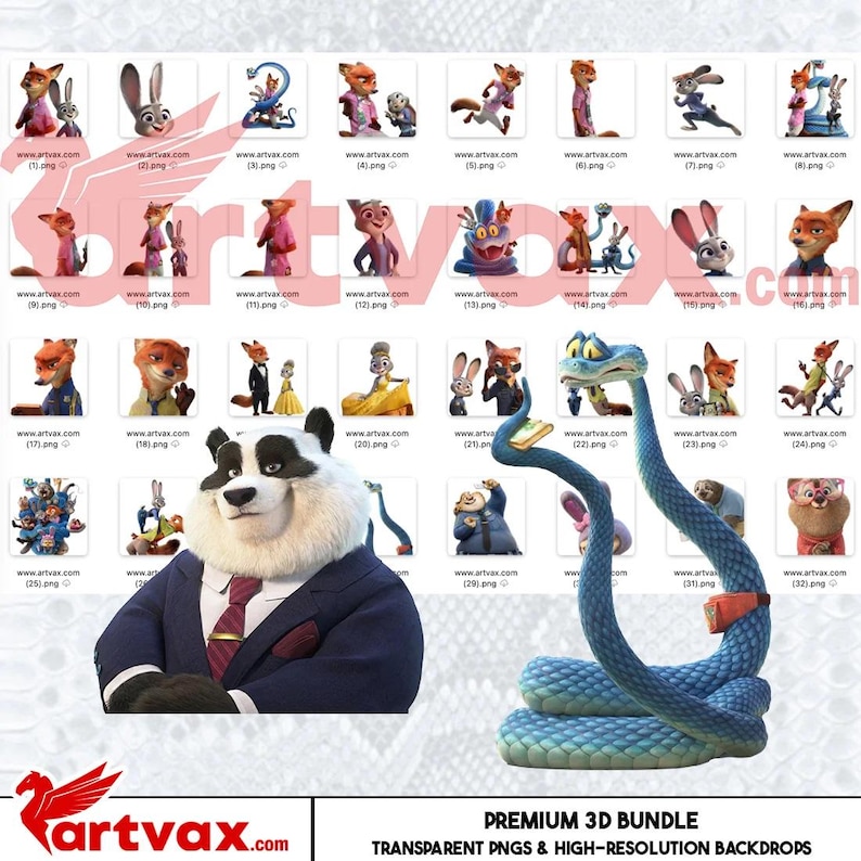 Zootopia 2 Clipart Bundle, Cute 3D Gary Snake Judy Hopps Nick Wilde PNG ...