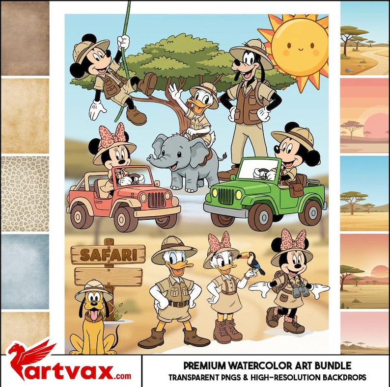 Safari Disney Clipart Bundle | Mickey Minnie Donald Goofy Pngs ...