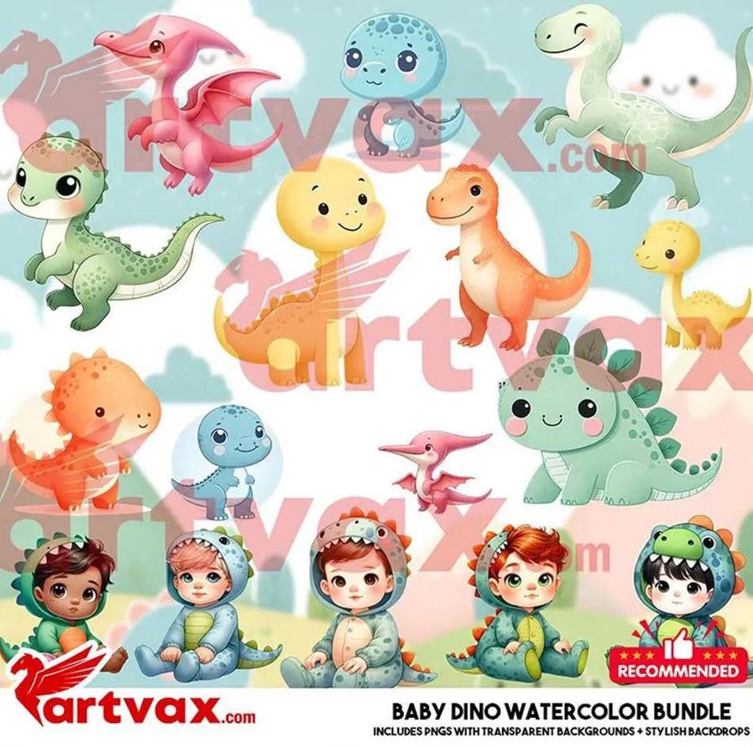Watercolor Baby Dinosaur Clipart, Cute T-rex Triceratops PNG, Dino Egg ...