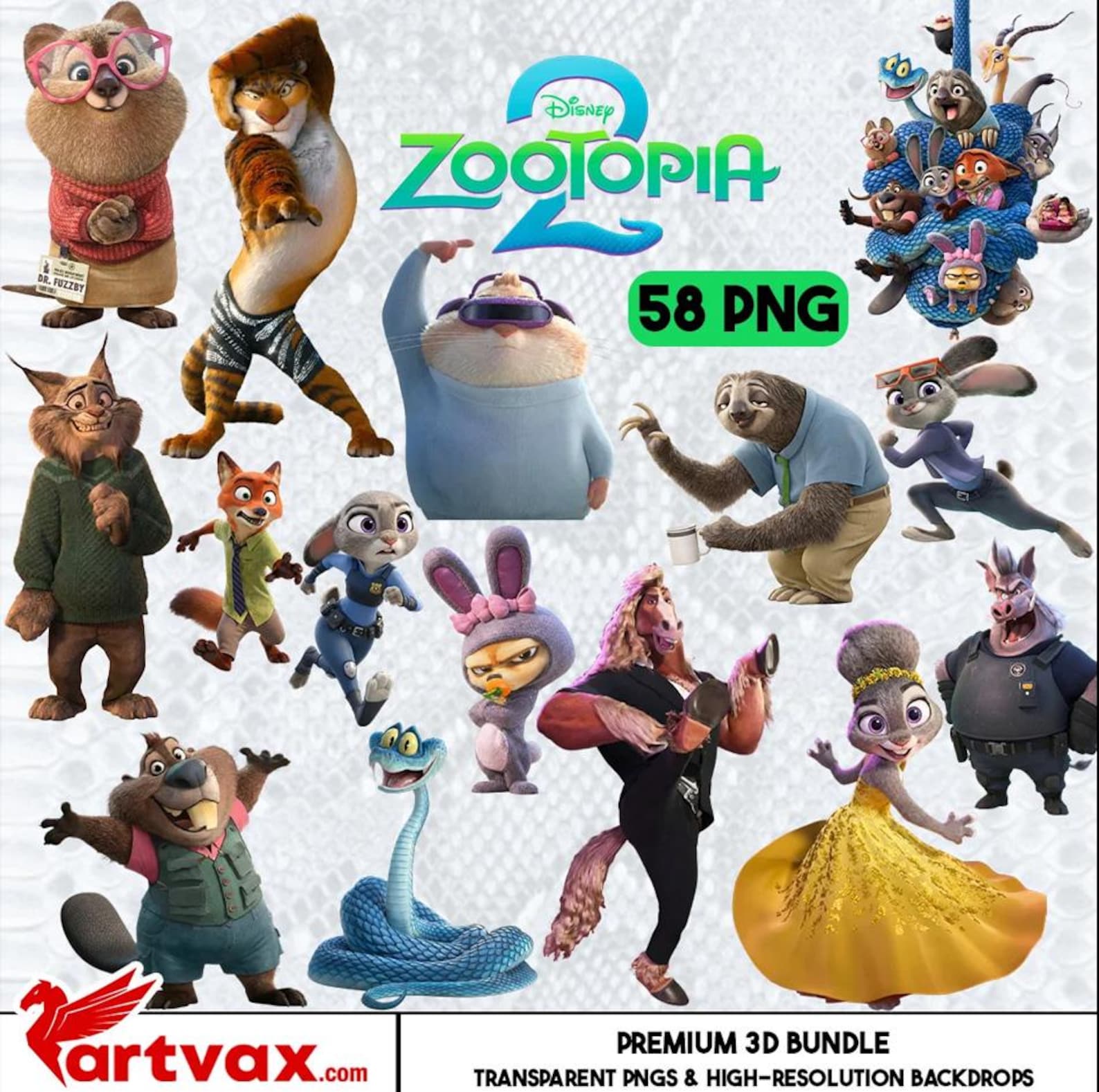 Zootopia 2 Clipart Bundle, Cute 3D Gary Snake Judy Hopps Nick Wilde PNG ...