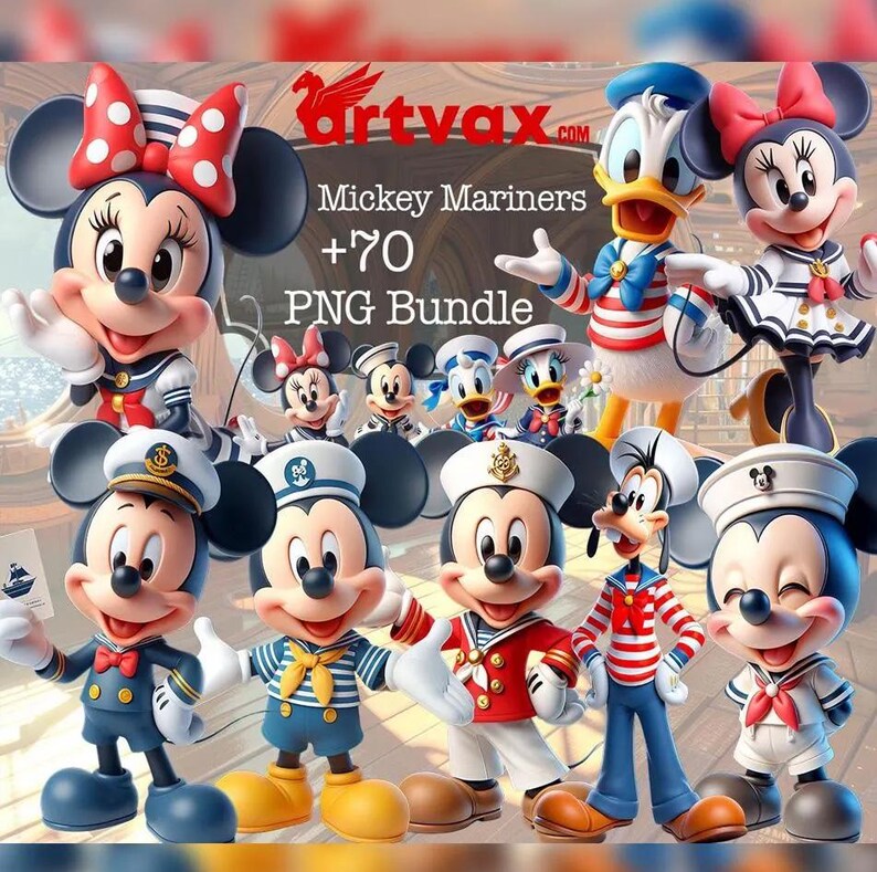 Nautical Mickey Clipart Bundle, Cute 3D Mouse Sailor Minnie Donald PNG ...