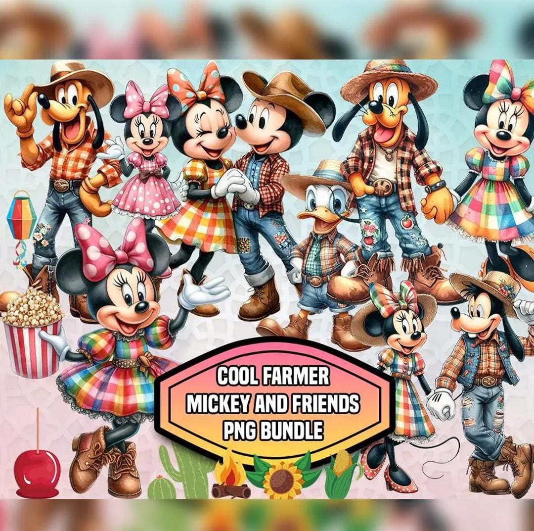 Farmer Mickey Clipart Bundle, Cute Western Mouse 3D PNG, Cowboy Donald ...