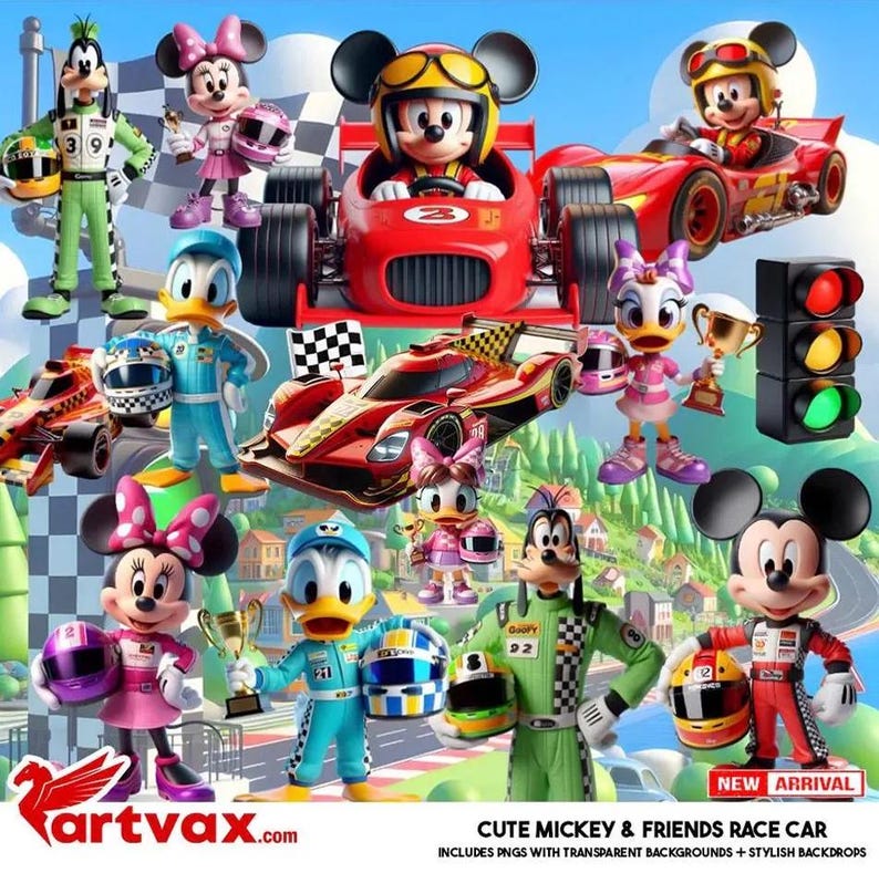 Mickey Race Car PNG Bundle: 3D Mouse Racing Clipart for Two Fast ...
