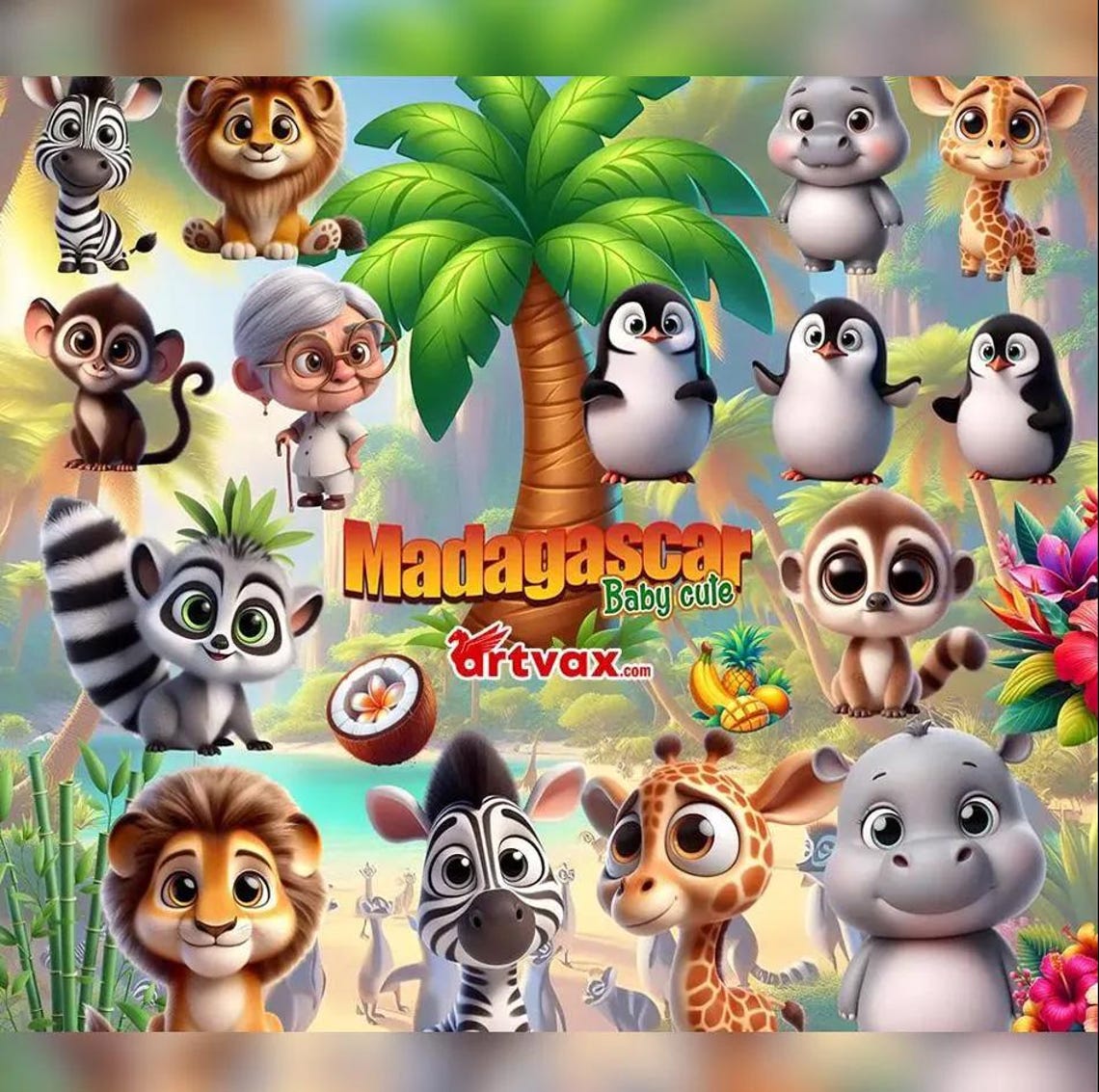 Madagascar Clipart Bundle, Cute 3D Baby Alex Lion PNG, Marty Zebra ...