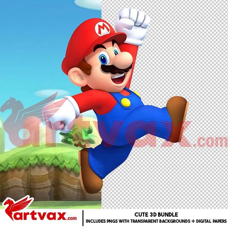 Super Mario 3D PNG Bundle, Mario Bros Clipart, Luigi Peach Yoshi Bowser ...
