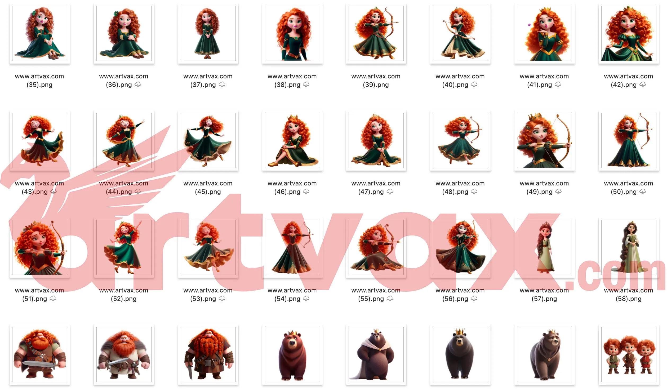 3D Brave Merida PNG Bundle, Princess Merida Clipart, Bear Triplets ...