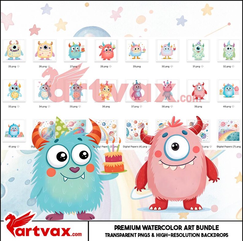 Cute Monster Watercolor Clipart Bundle | Funny Monster Pngs | Kids ...